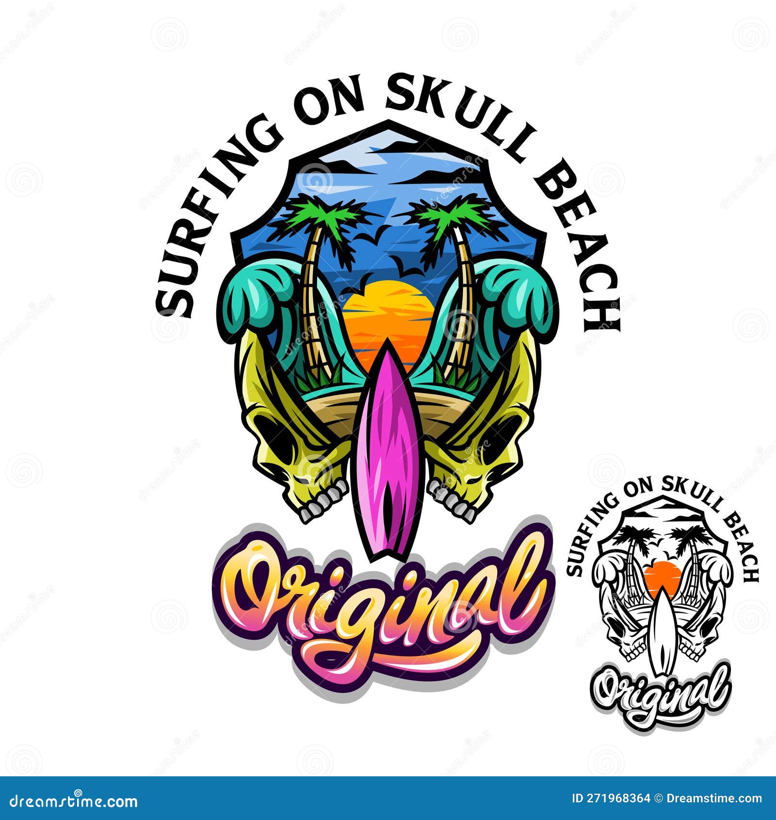 Logo Surfing Skull Beach stock vector. Illustration of surf - 271968364