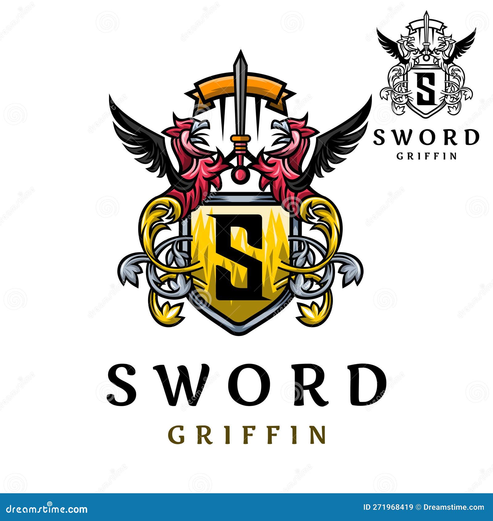 Logo Sword Griffin Letter S Stock Vector - Illustration of sword ...