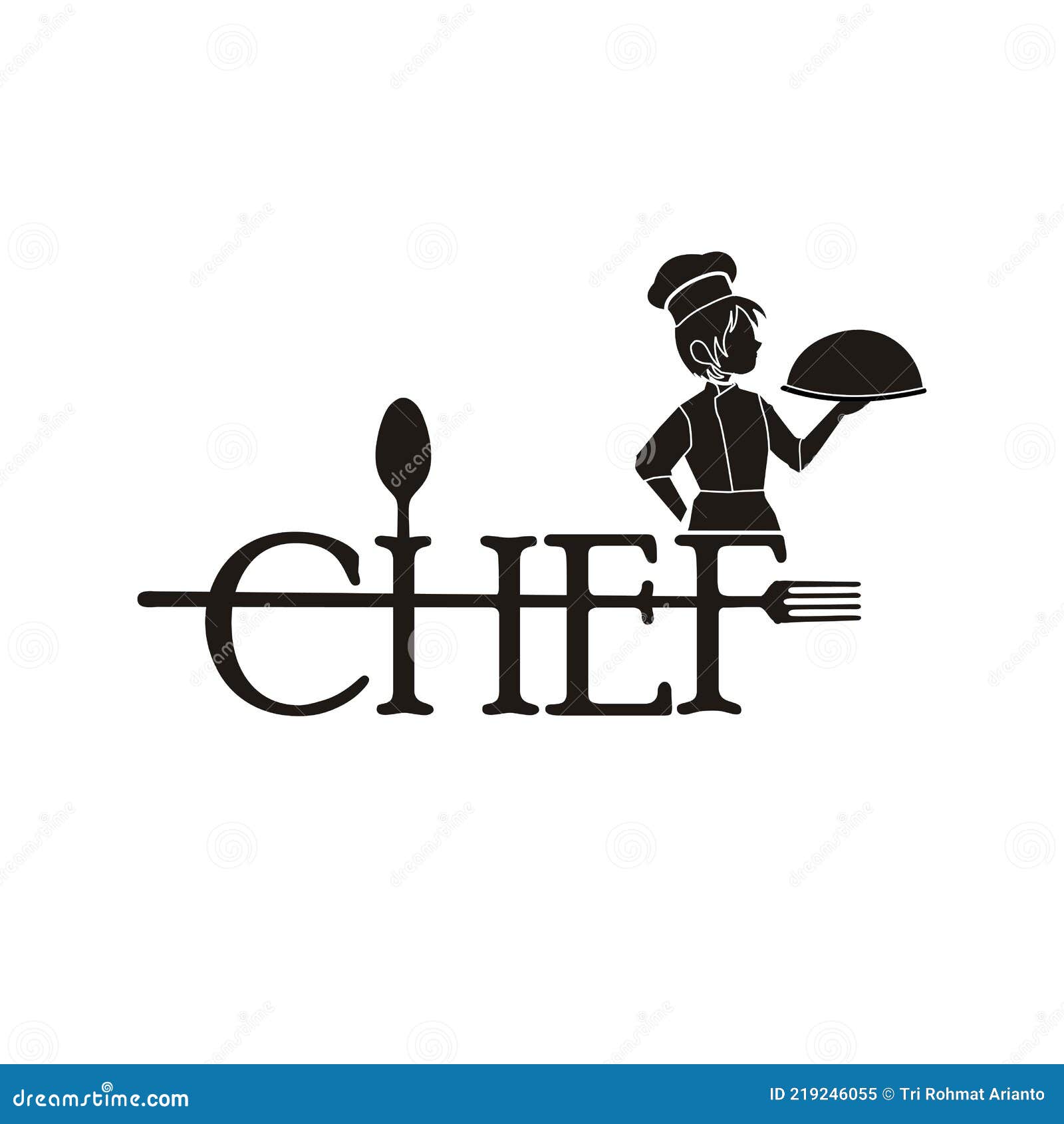 A Typographic Logo of a Chef Holding a Frying Pan Stock Vector ...