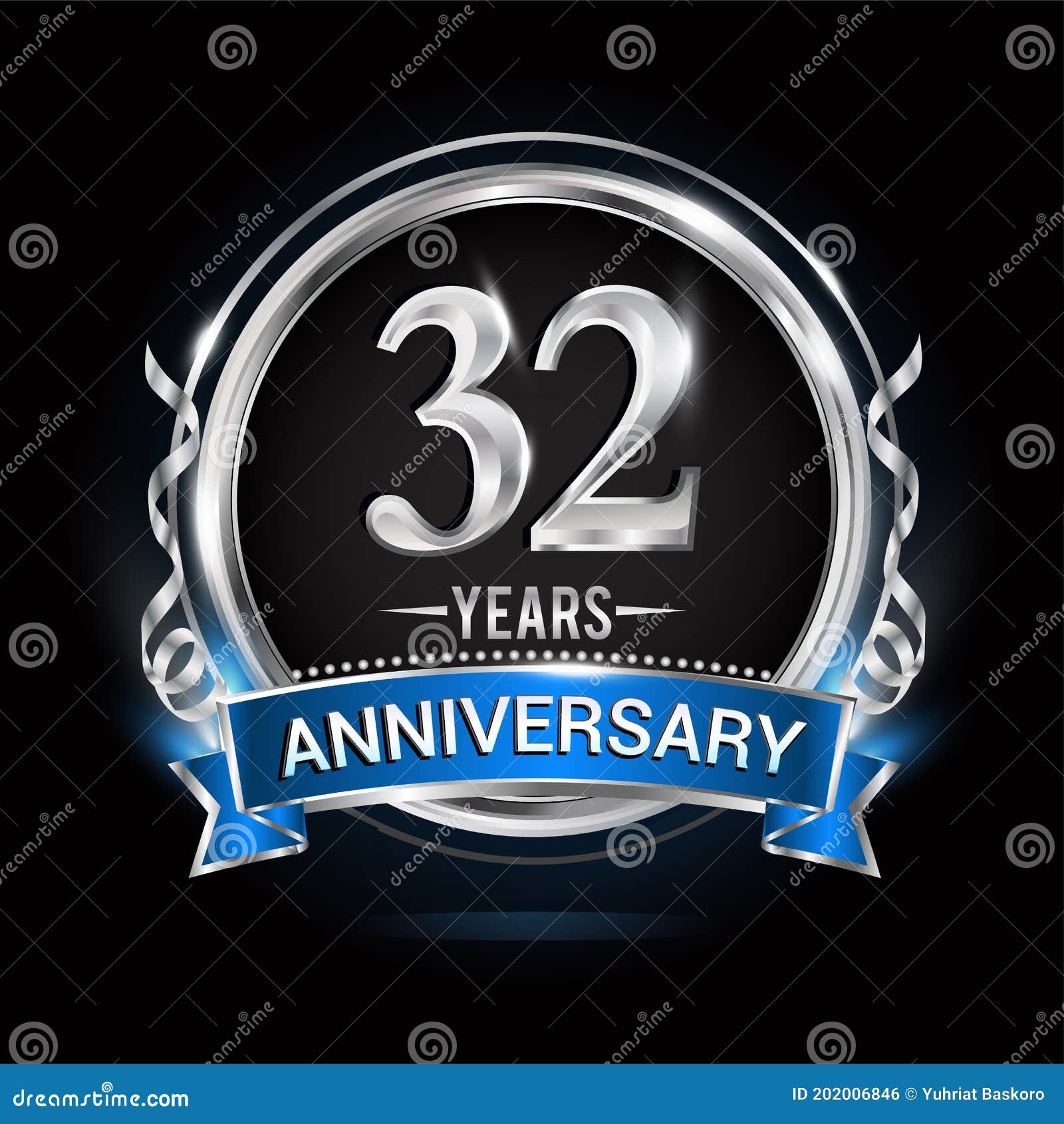 Logo Celebrating 32nd Years Anniversary with Silver Ring and Blue ...