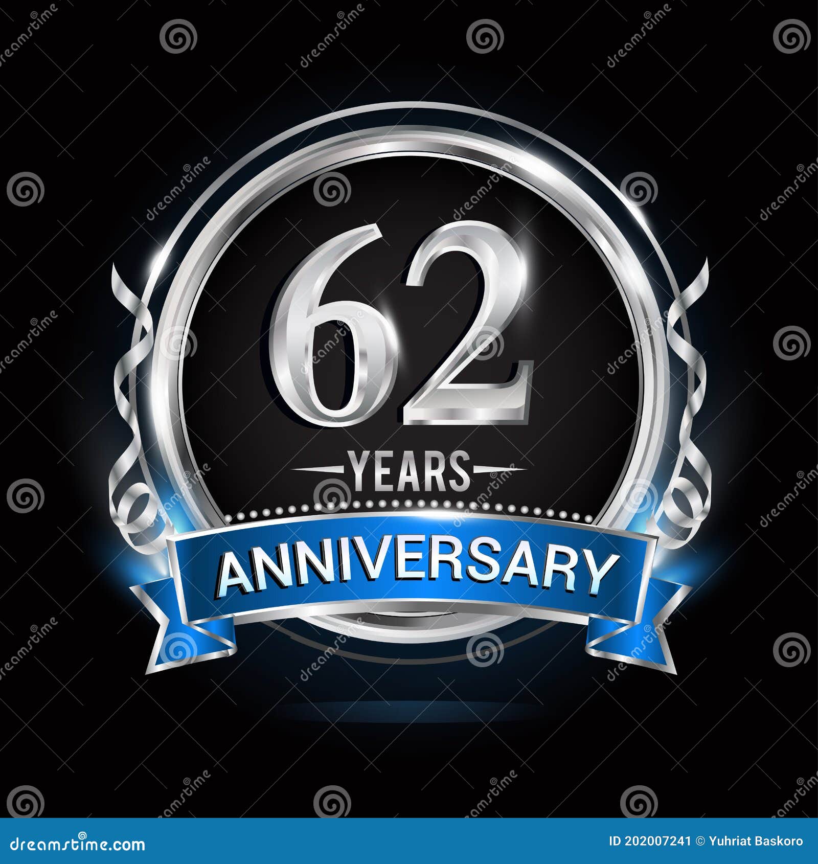 Logo Celebrating 62nd Years Anniversary with Silver Ring and Blue ...