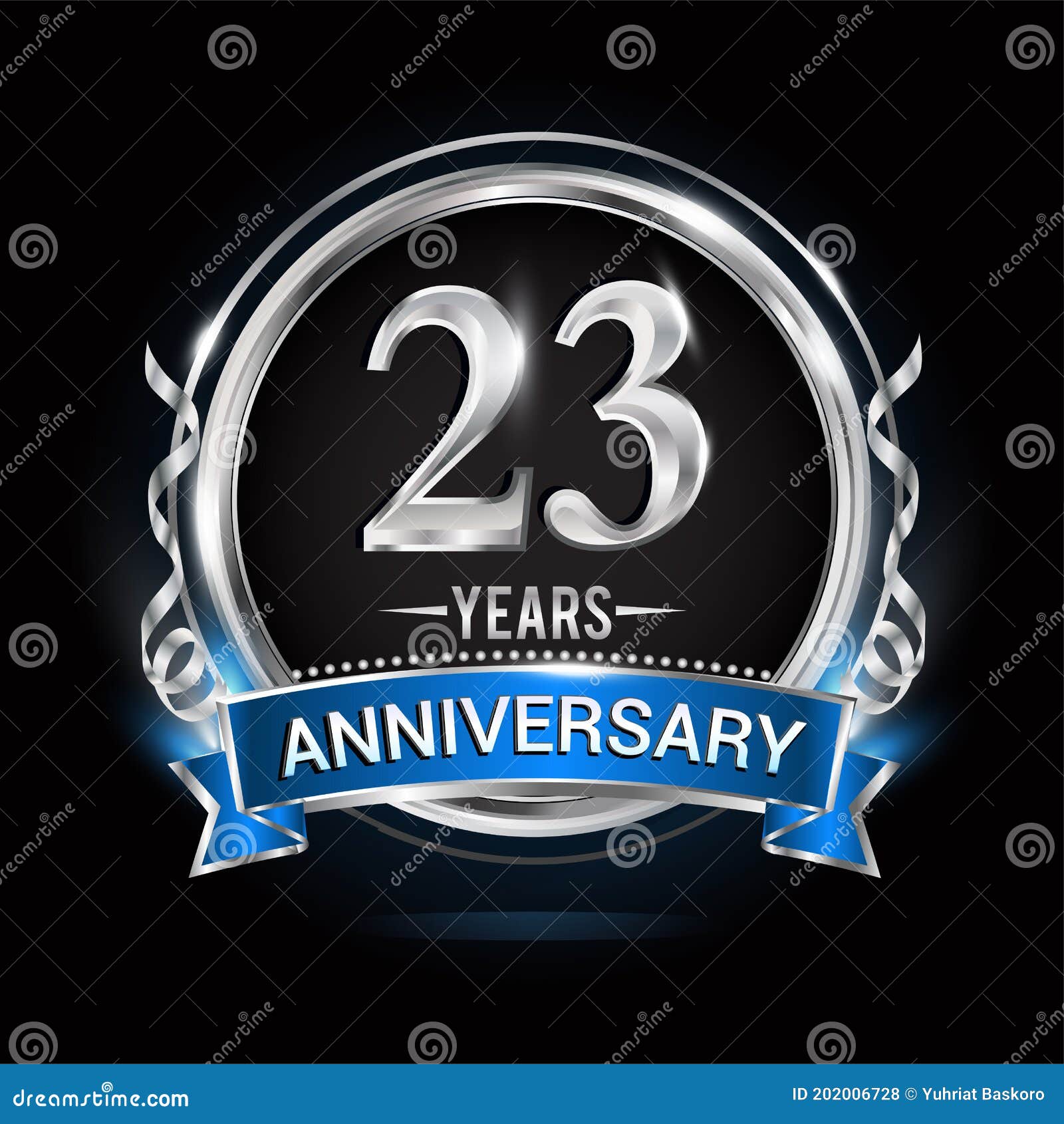 Logo Celebrating 23rd Years Anniversary with Silver Ring and Blue ...