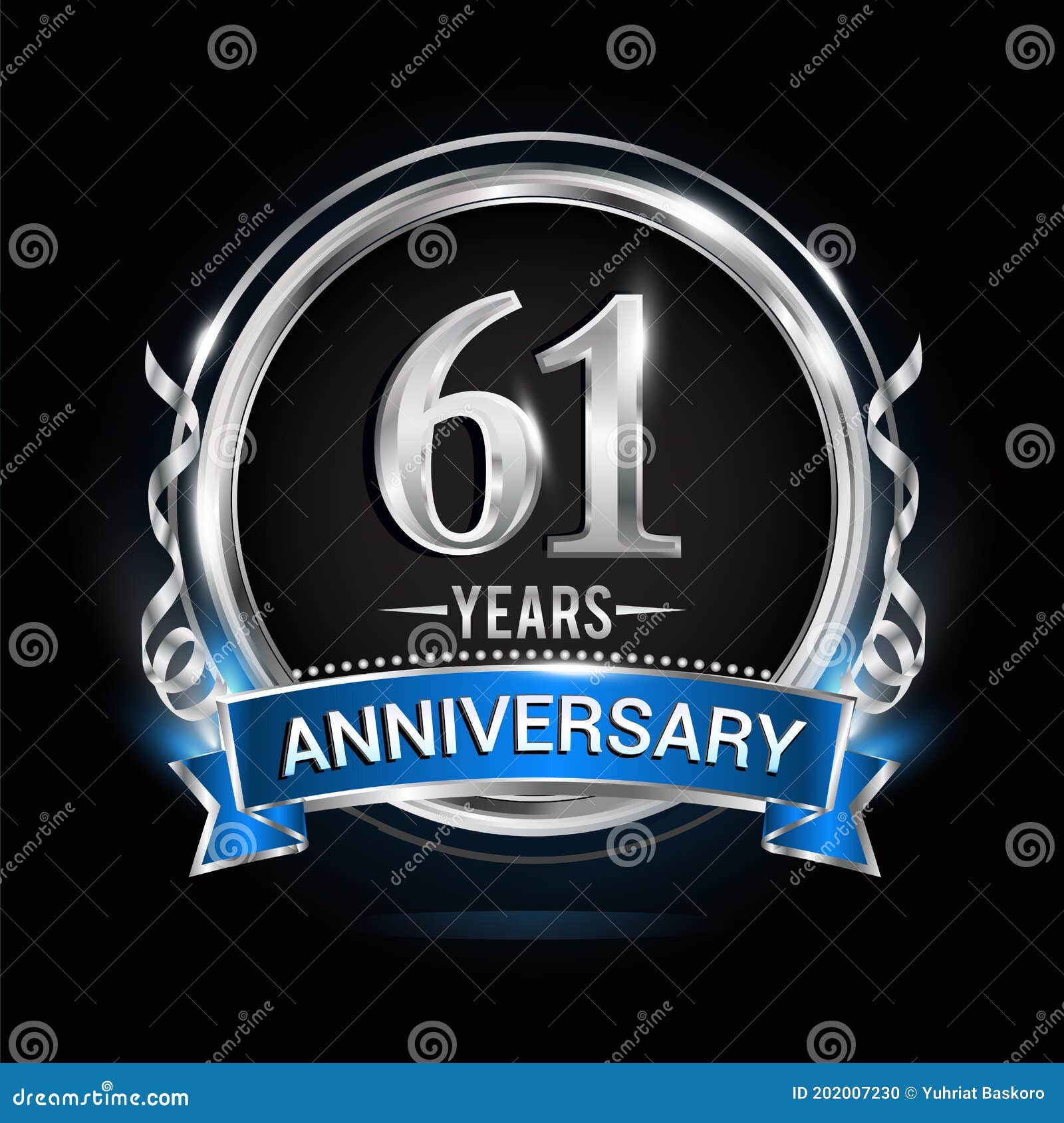 Logo Celebrating 61st Years Anniversary with Silver Ring and Blue ...