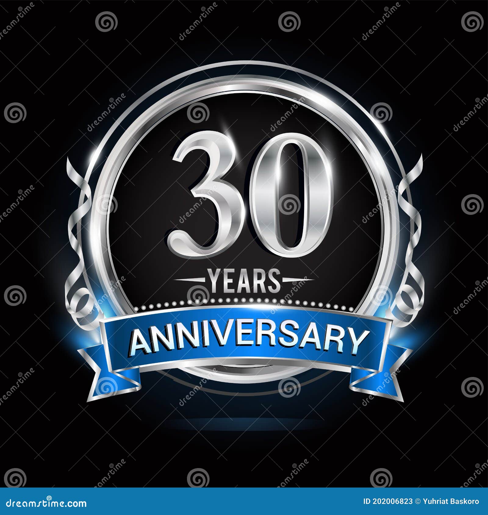 Celebrating 30th Anniversary Logo, With Golden Badge And Red Ribbon ...