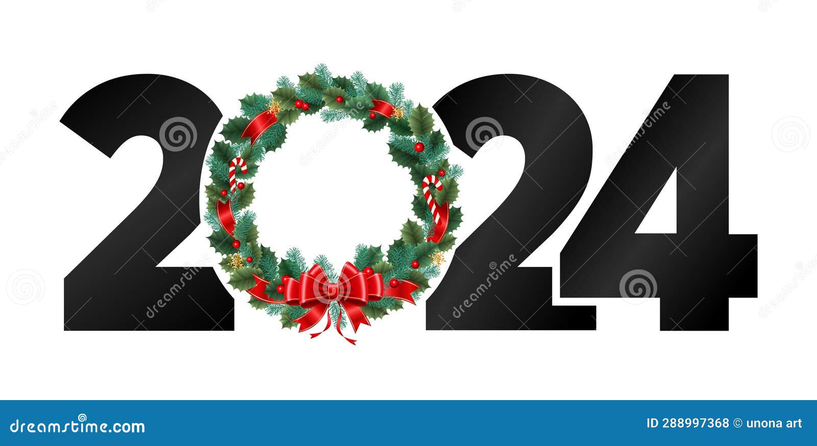 Logo 2024 with Christmas Wreath. Stock Illustration - Illustration of ...