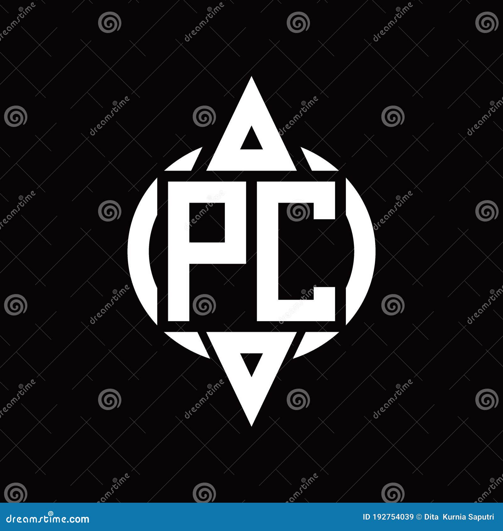 PC Logo with Circle Rounded Combine Triangle Top and Bottom Side Design ...
