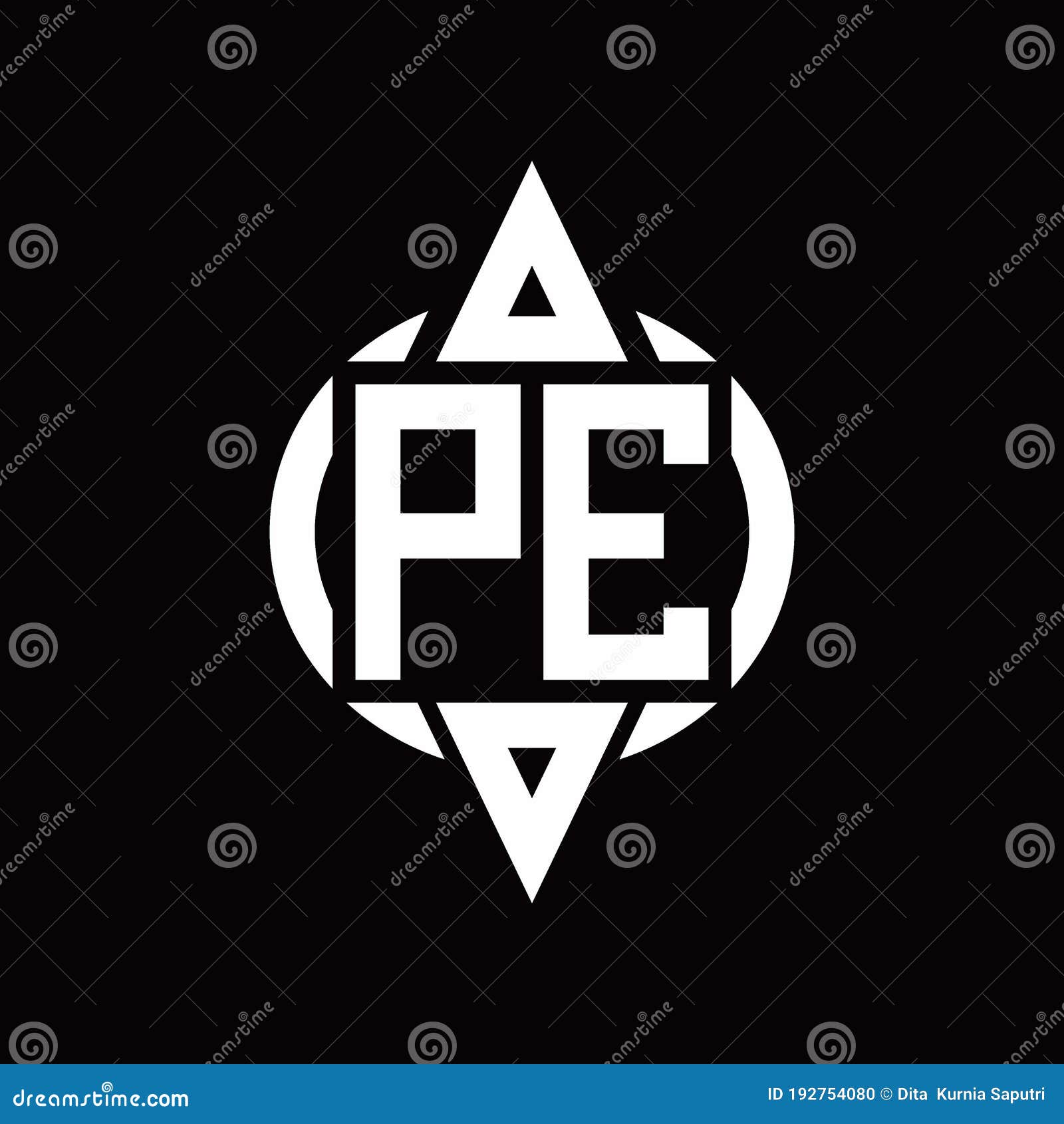 PE Logo with Circle Rounded Combine Triangle Top and Bottom Side Design ...