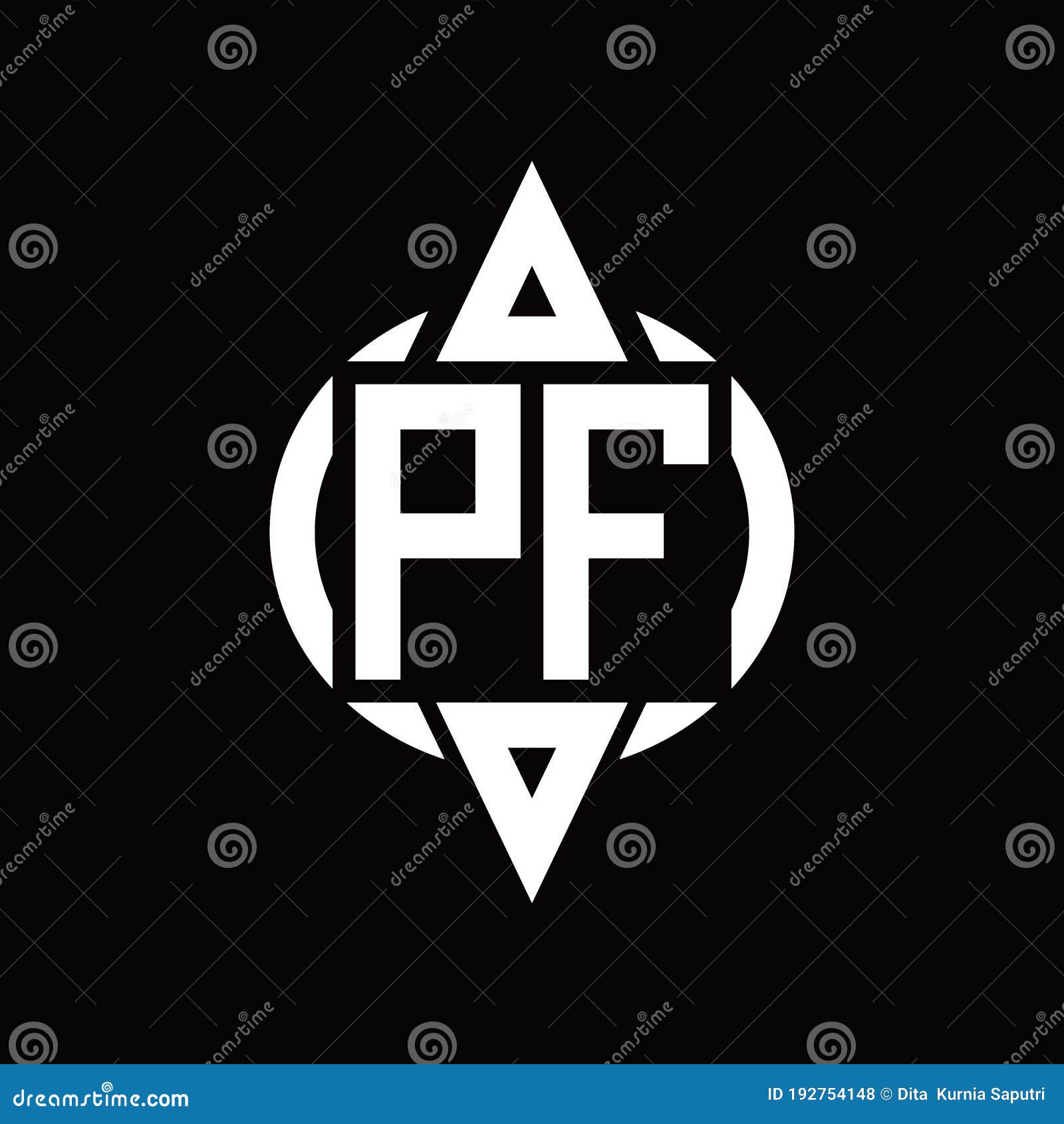 PF Logo with Circle Rounded Combine Triangle Top and Bottom Side Design ...