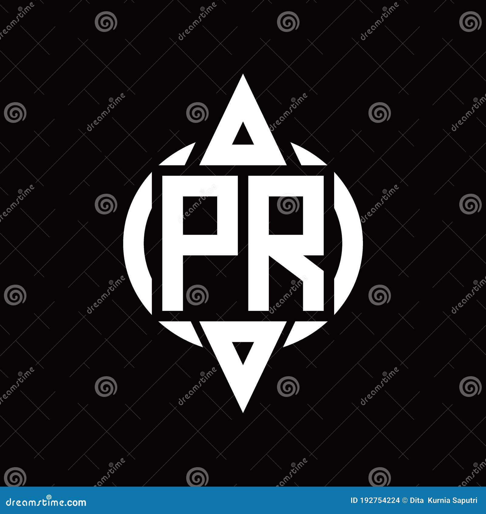 PR Logo with Circle Rounded Combine Triangle Top and Bottom Side Design ...