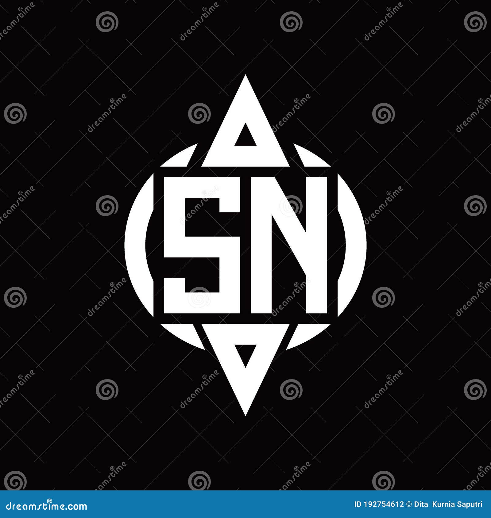 SN Logo with Circle Rounded Combine Triangle Top and Bottom Side Design ...