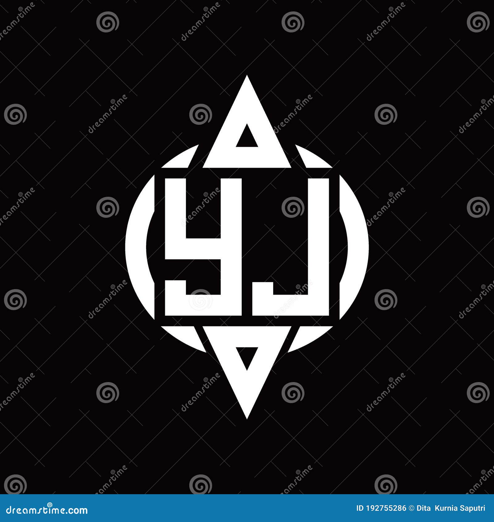 YJ Logo with Circle Rounded Combine Triangle Top and Bottom Side Design ...