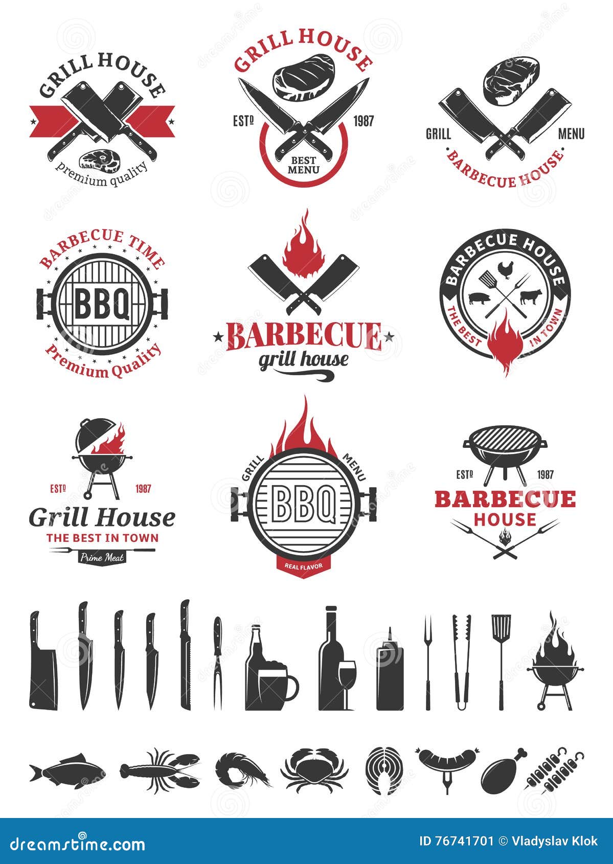 Logo De Barbecue Et Labels Noirs Et Rouges Illustration de Vecteur ...