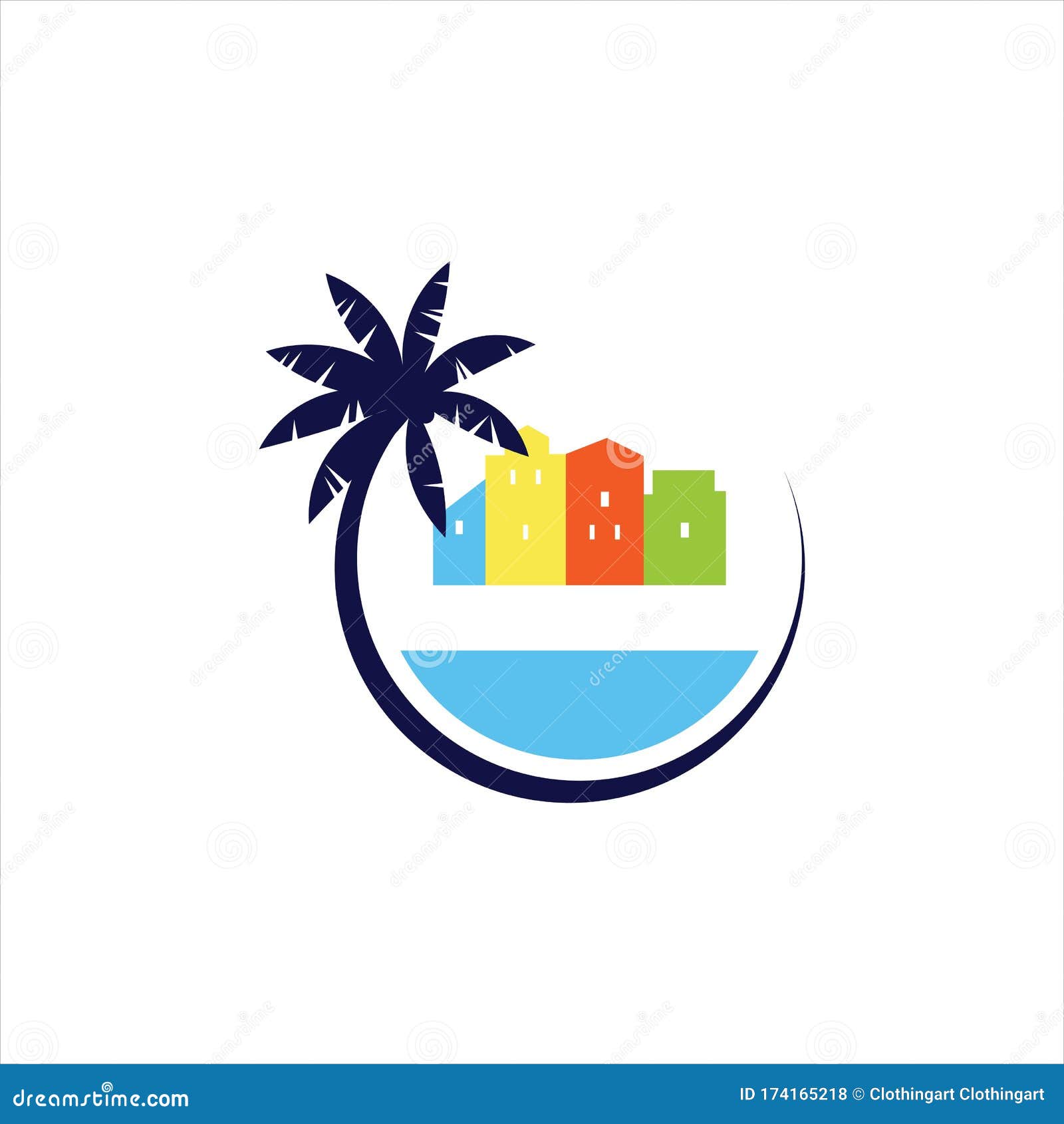Logo Design Concept for Coconut Trees and Buildings Stock Vector ...