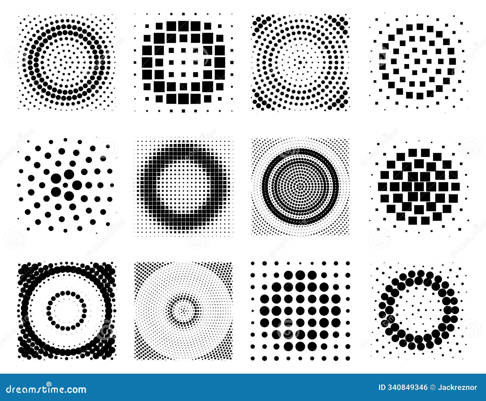 Halftone Circular Dotted Frame Set. Circle Dots Icons. Logo Design Element. Emblems Circle Dots ...