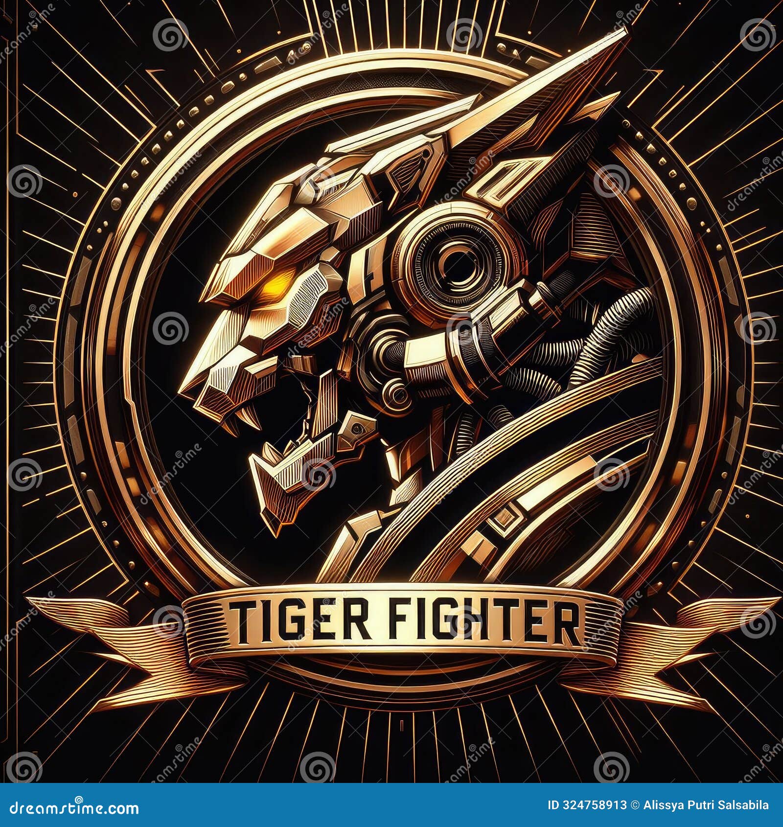 Logo Design Gold Robot Tiger on Shield Stock Illustration ...