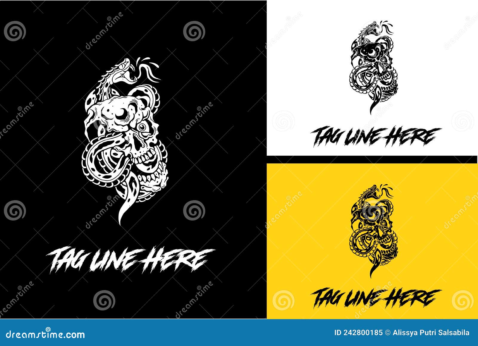 Logo Design of Head Skull and Snake Vector Black and White Stock Vector ...