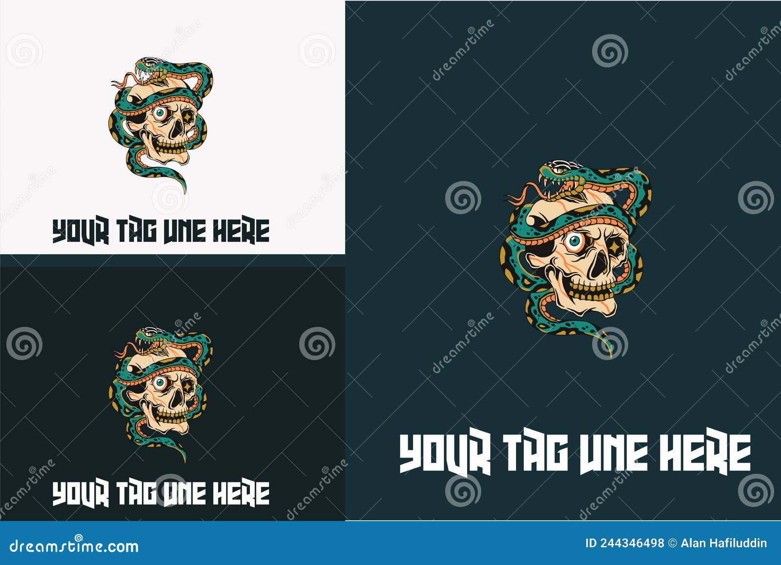 Logo Design of Head Skull and Snake Vector Stock Vector - Illustration ...