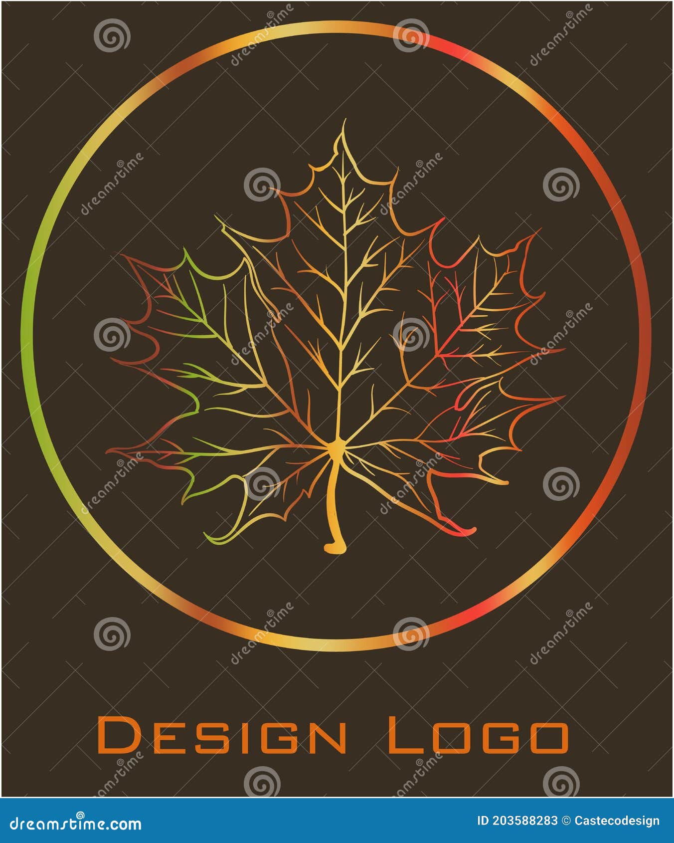 Logo Design of a Maple Leaf Inside a Circle. Reflective Golden Color ...