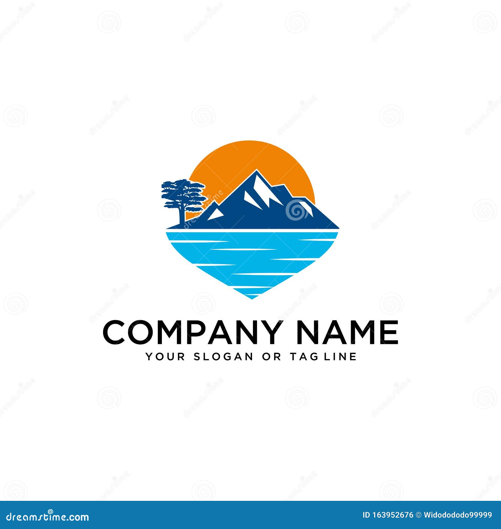 Design Mountains Rivers and Sun Logo Vector Template Stock Vector ...