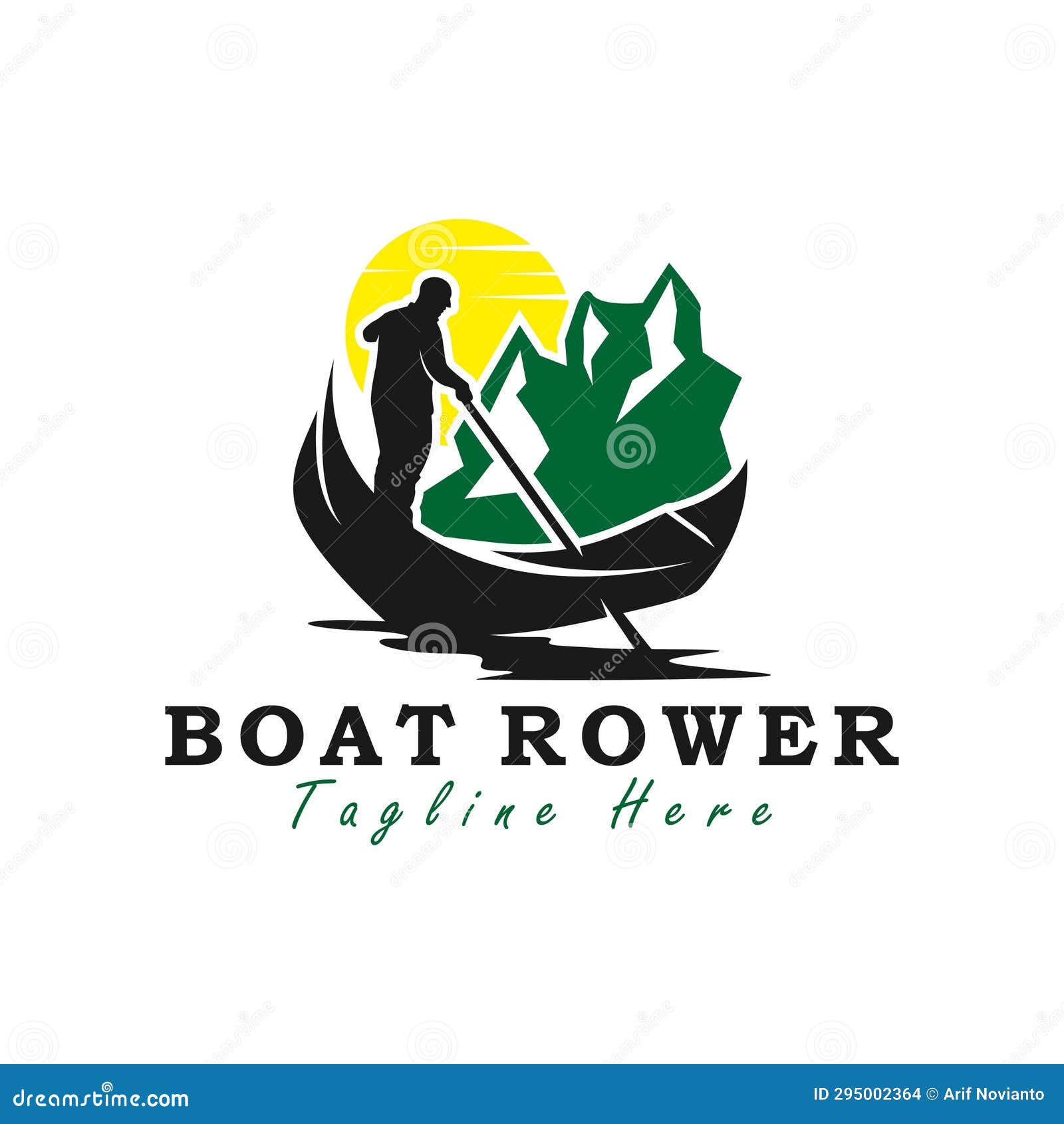 Logo Design of Rowing a Boat on a Rock Stock Illustration ...