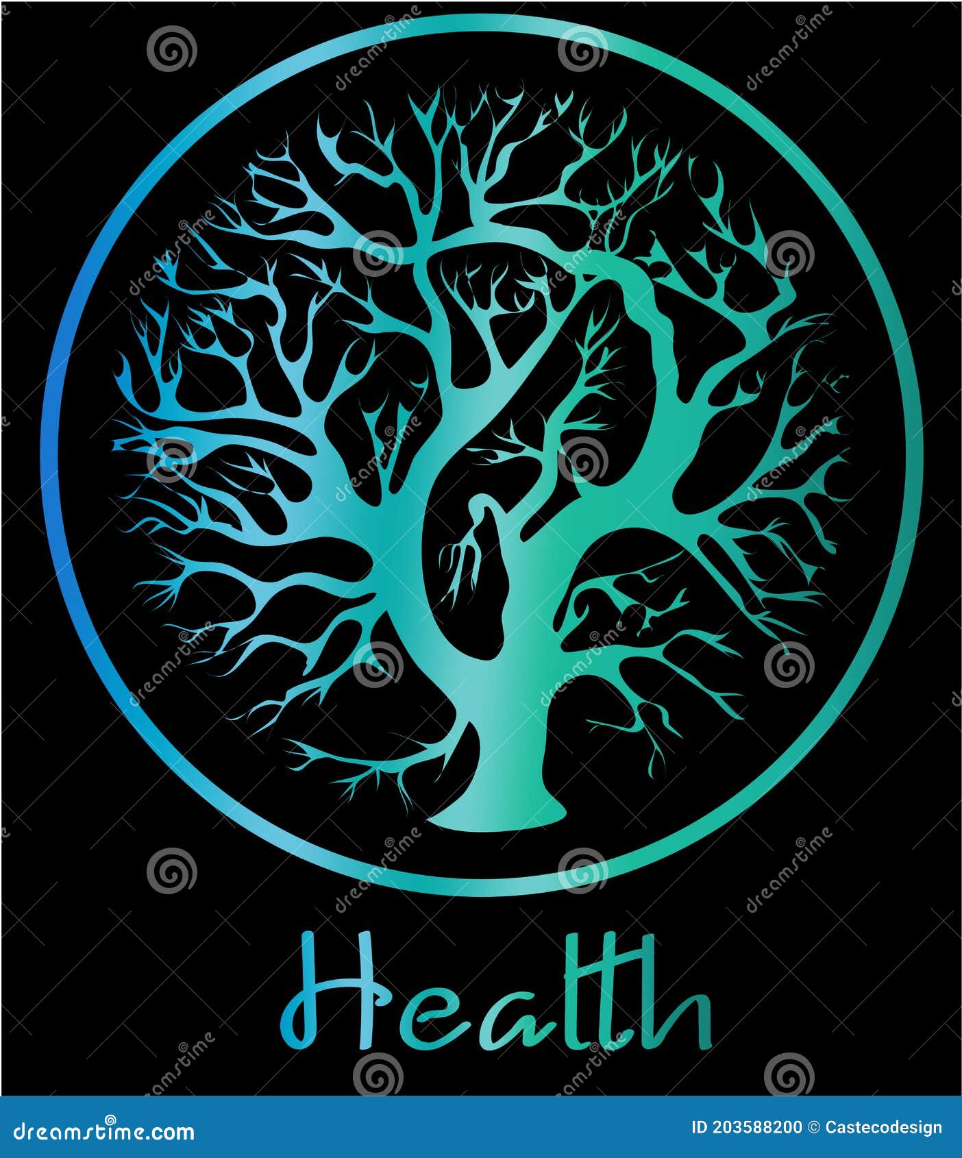 Logo Design of a Tree Inside a Circle. Reflective Blue Color Stock ...