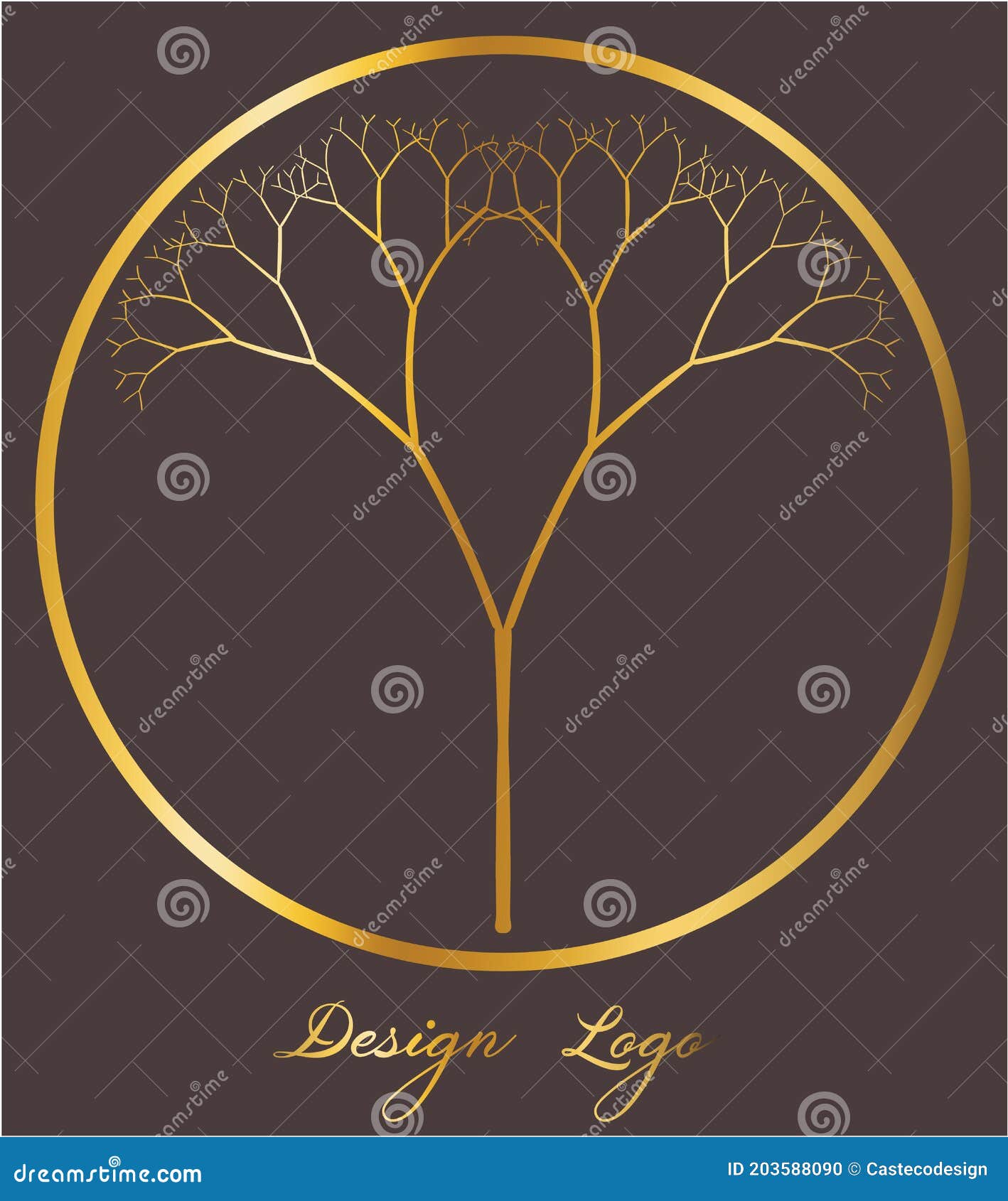 Logo Design of a Tree Inside a Circle. Reflective Golden Color Stock ...