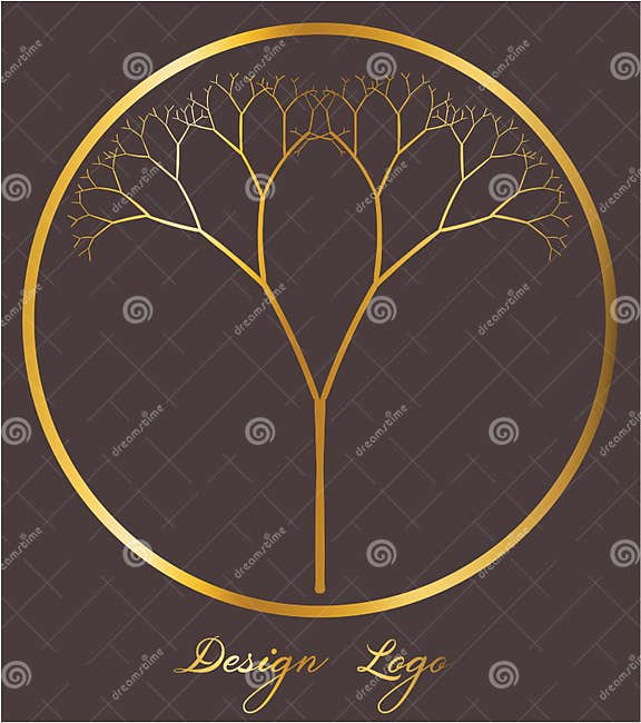 Logo Design of a Tree Inside a Circle. Reflective Golden Color Stock ...