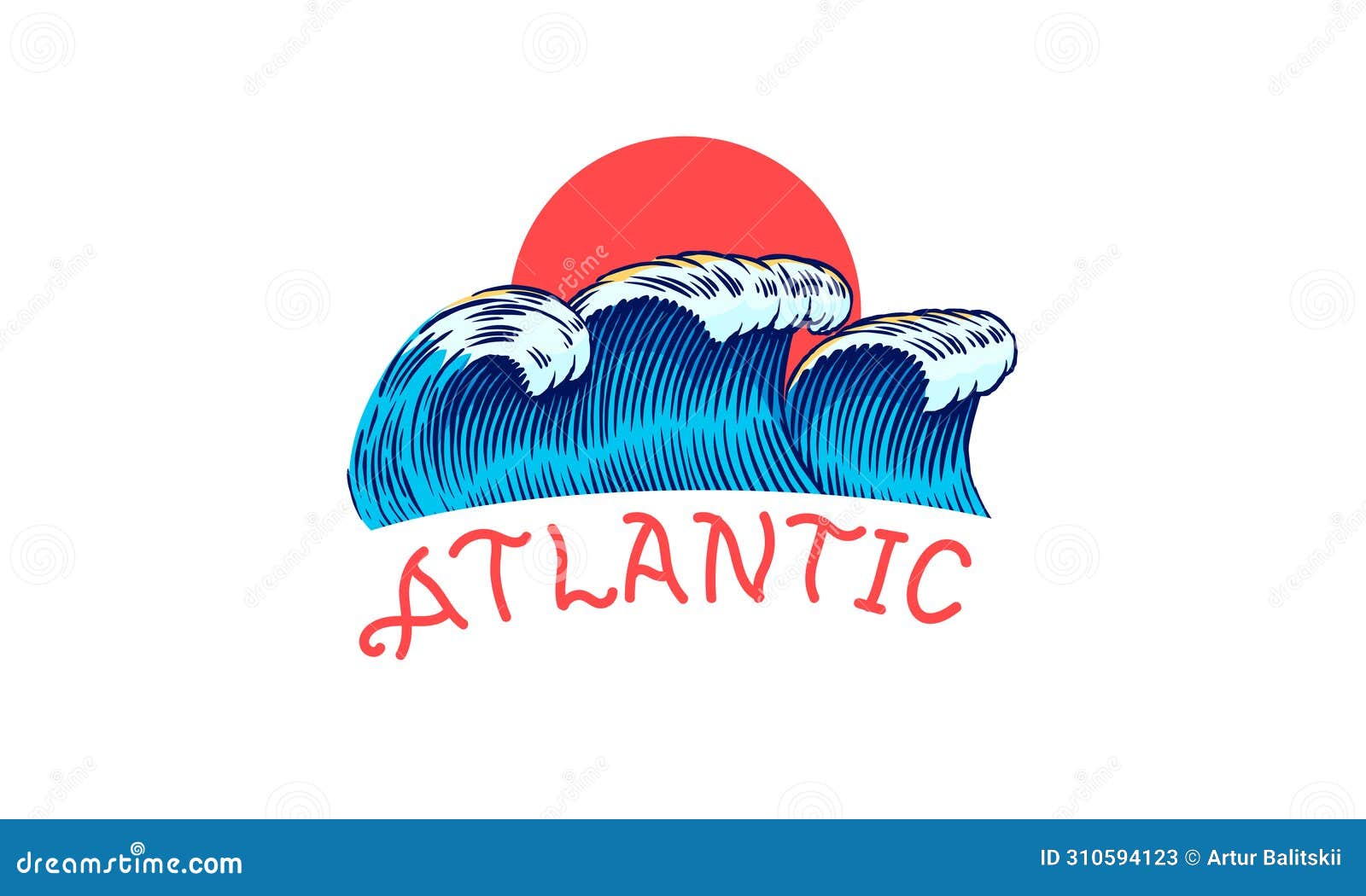 A Logo for Atlantic with Waves and a Red Sun Stock Vector ...