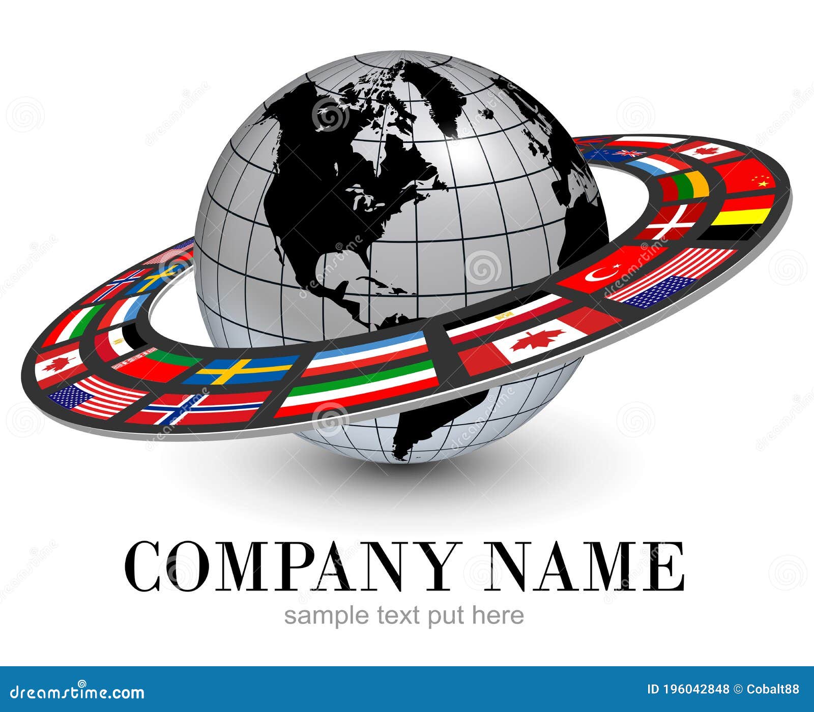 Logo Earth Globe 3D Planet and Dynamic Orbit with National Flags Stock ...