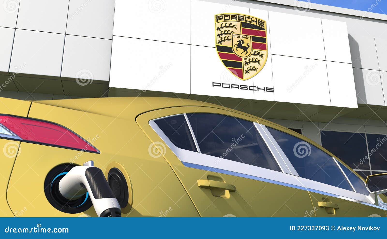Charging Electric Car Plug and PORSCHE Logo. Editorial Conceptual 3d 3d ...