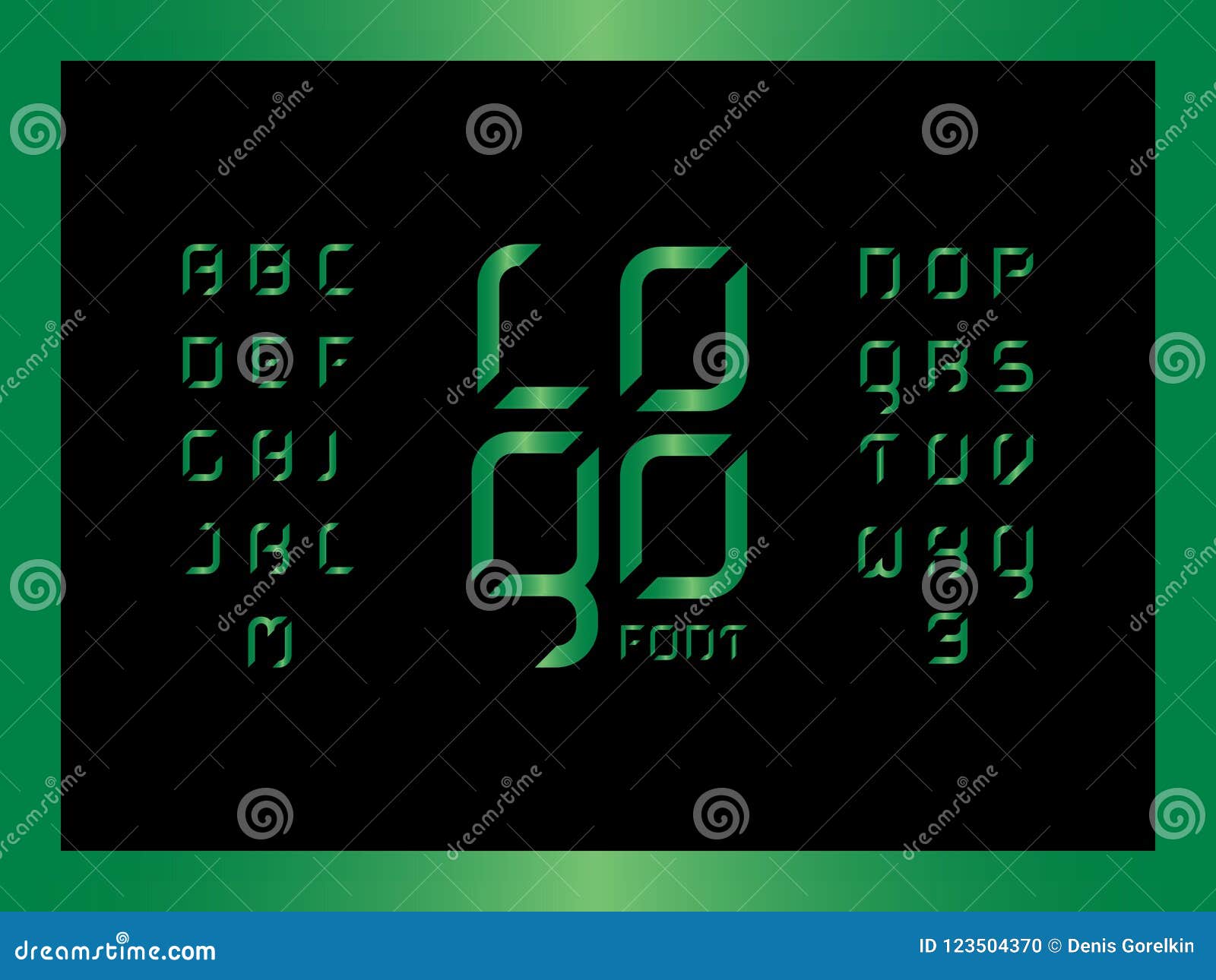 Emerald Alphabet Font. Golden Letters And Numbers Inlaid Green ...