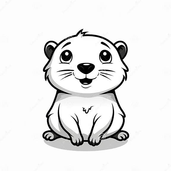 Cute Gopher Vector Logo in Black and White Outline Design Stock ...