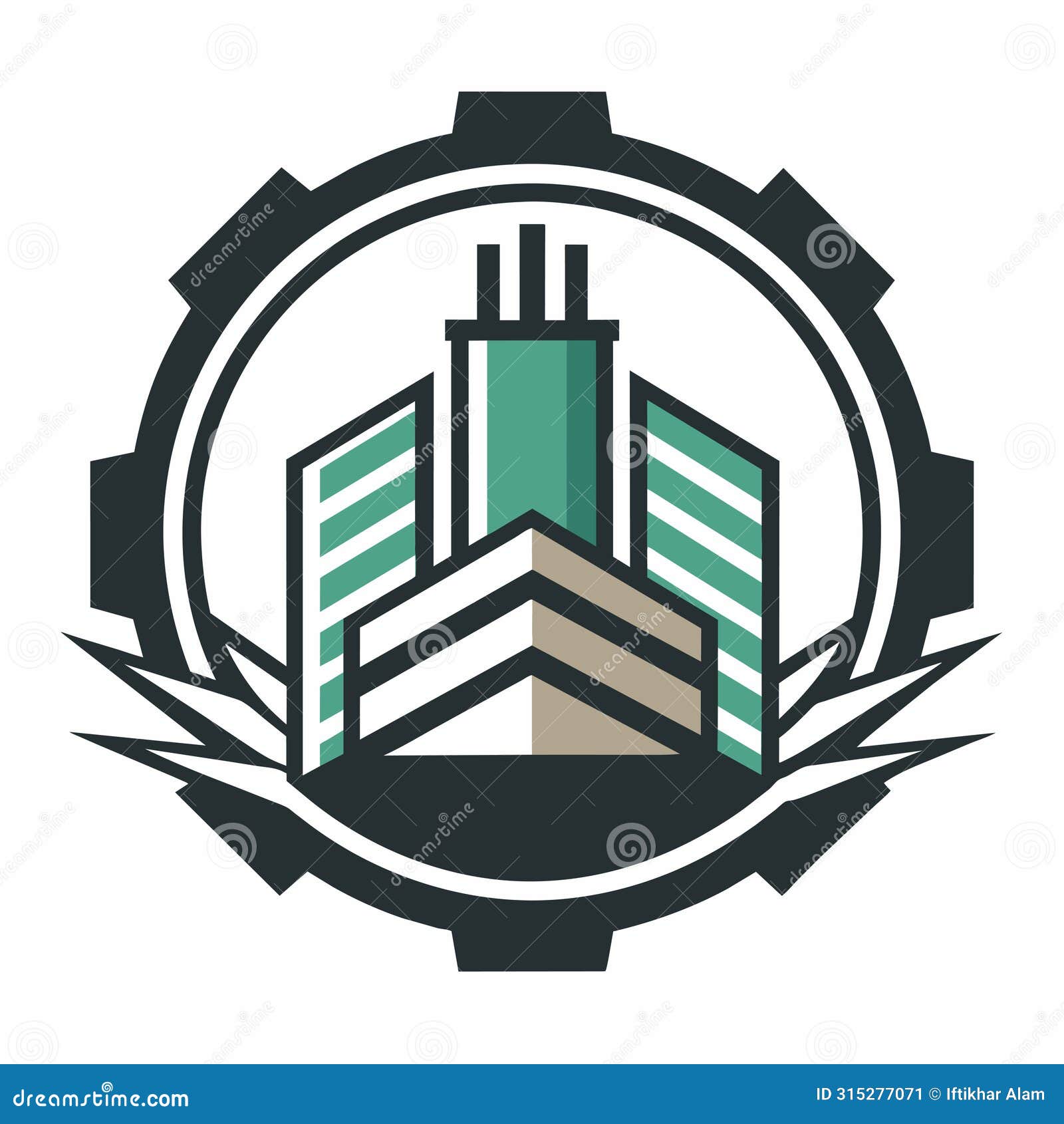 A Logo Featuring a Building in the Center, Designed with a Minimalist ...