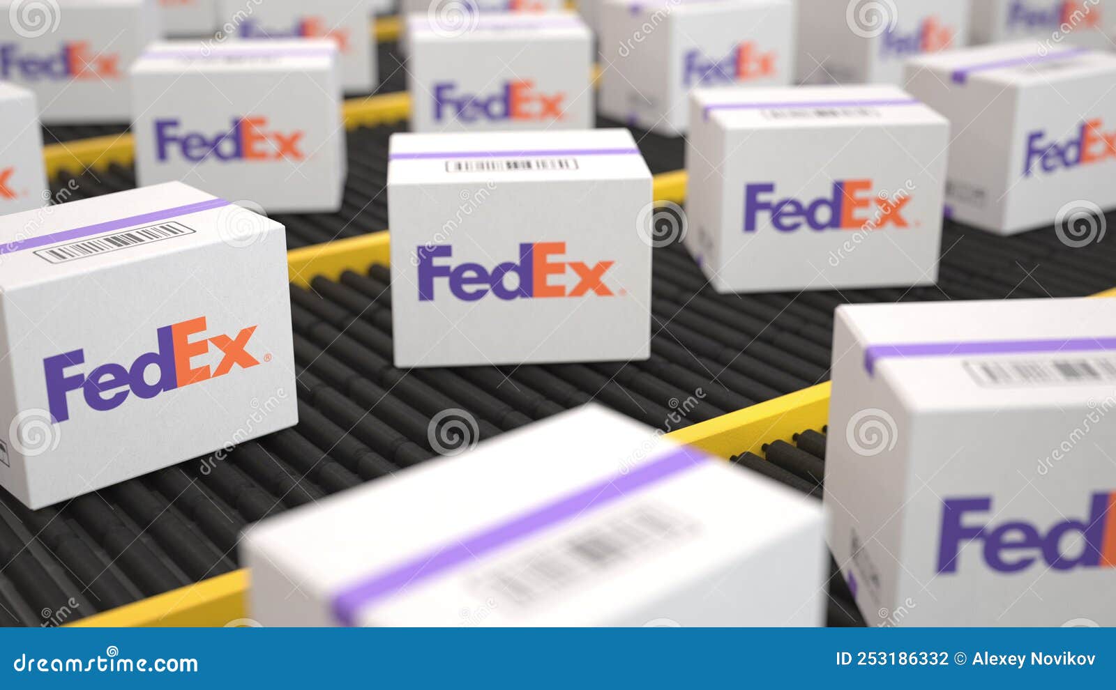 Logo of Fedex on the White Boxes on the Conveyor. Editorial 3D ...