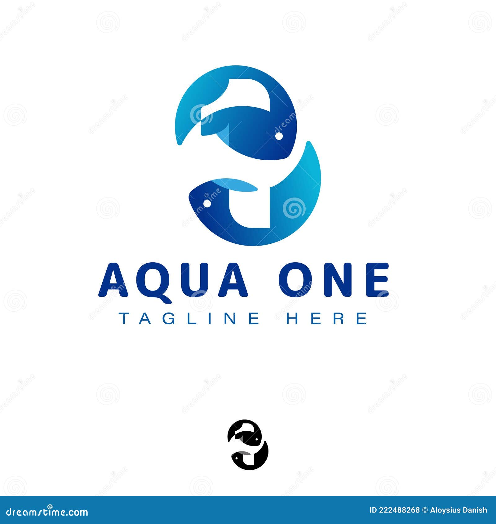 Blue Aqua Logo with Number One and Fish Icon Stock Vector ...