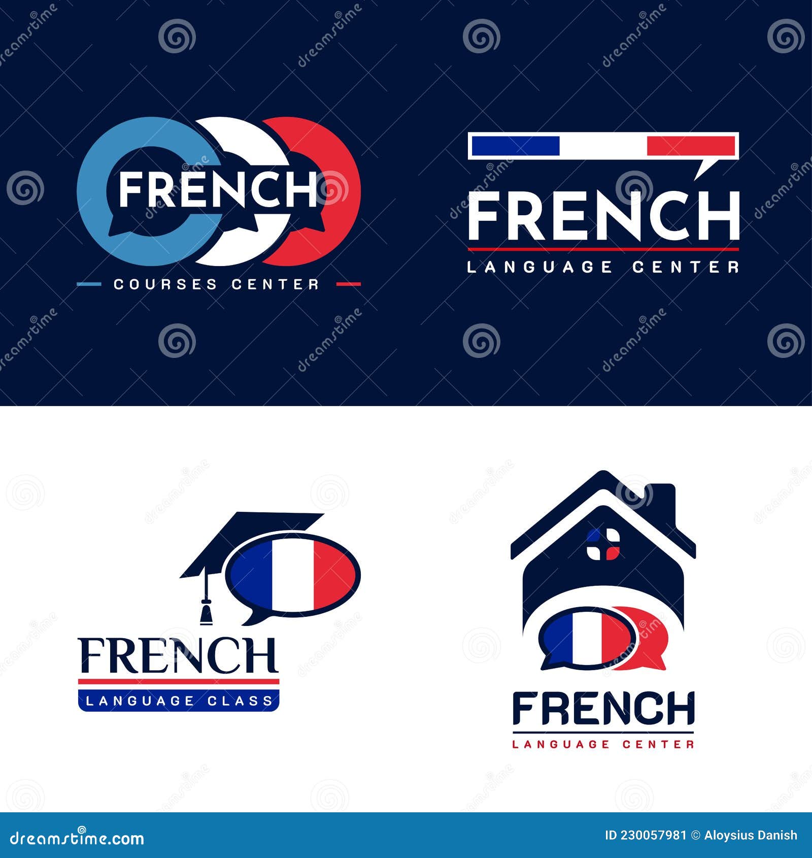 Set of Learning French Language Class Logo. Language Exchange Program ...