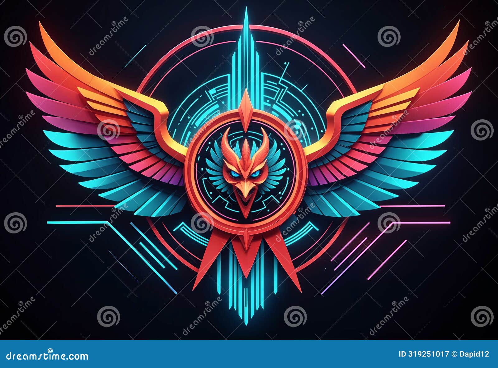 A Blue And Red Garuda Bird With Wings And Shield On A Red Background ...