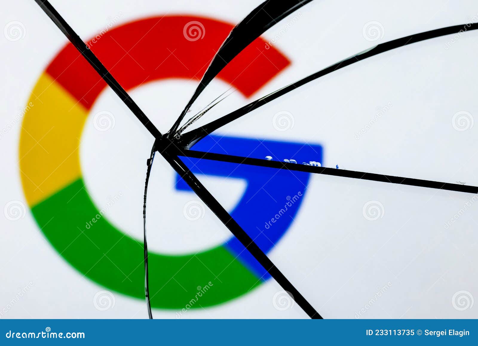 Logo of the Google Technology Company in the Reflection of a Broken ...