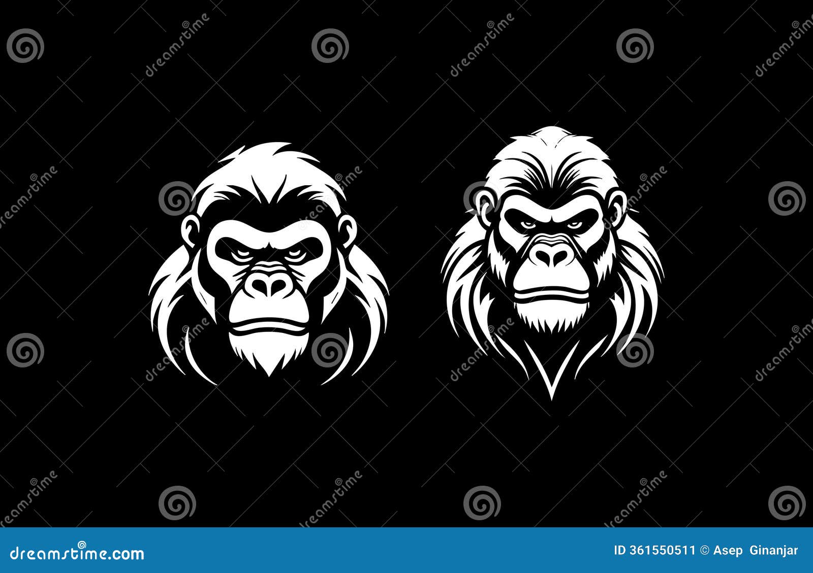 Ape Gorilla Black Ink Sketch Vector Set. Powerful Mighty Silverback ...