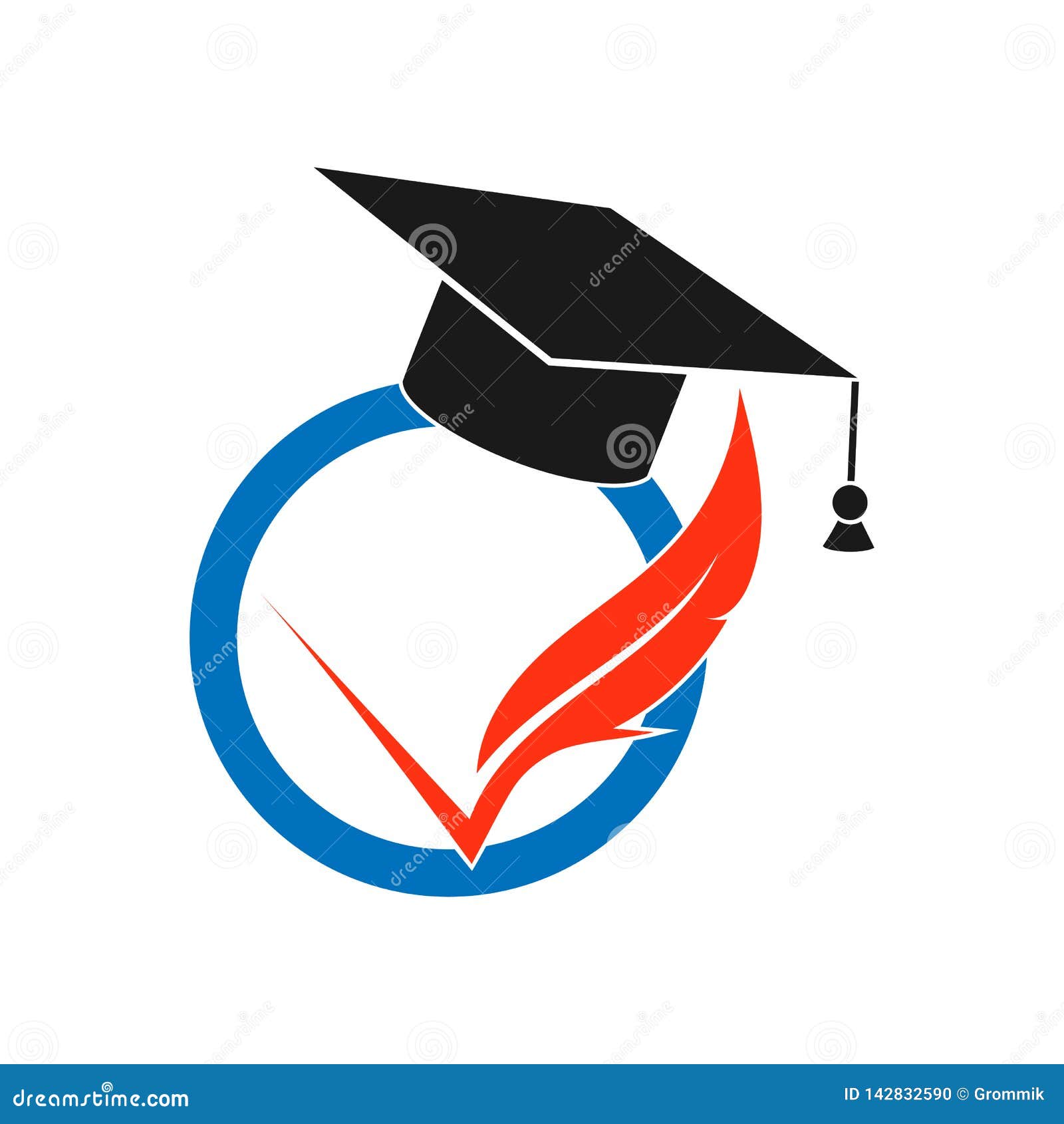 Logo with Graduate Cap and Pen for Writing, Flat Image Stock Vector ...
