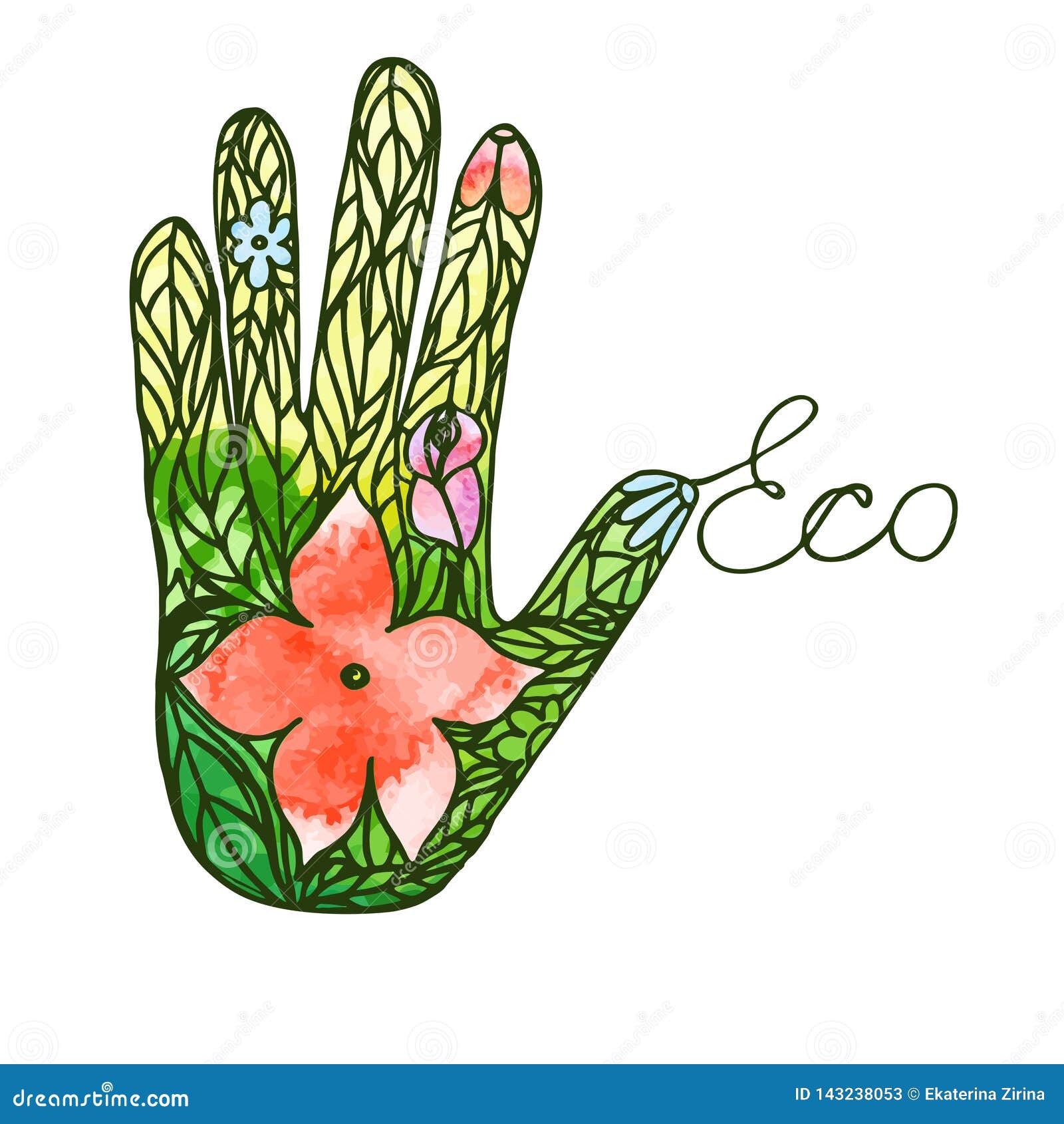 Logo Hand Consisting of Leaves and Flowers Ecological Appeal Vector ...