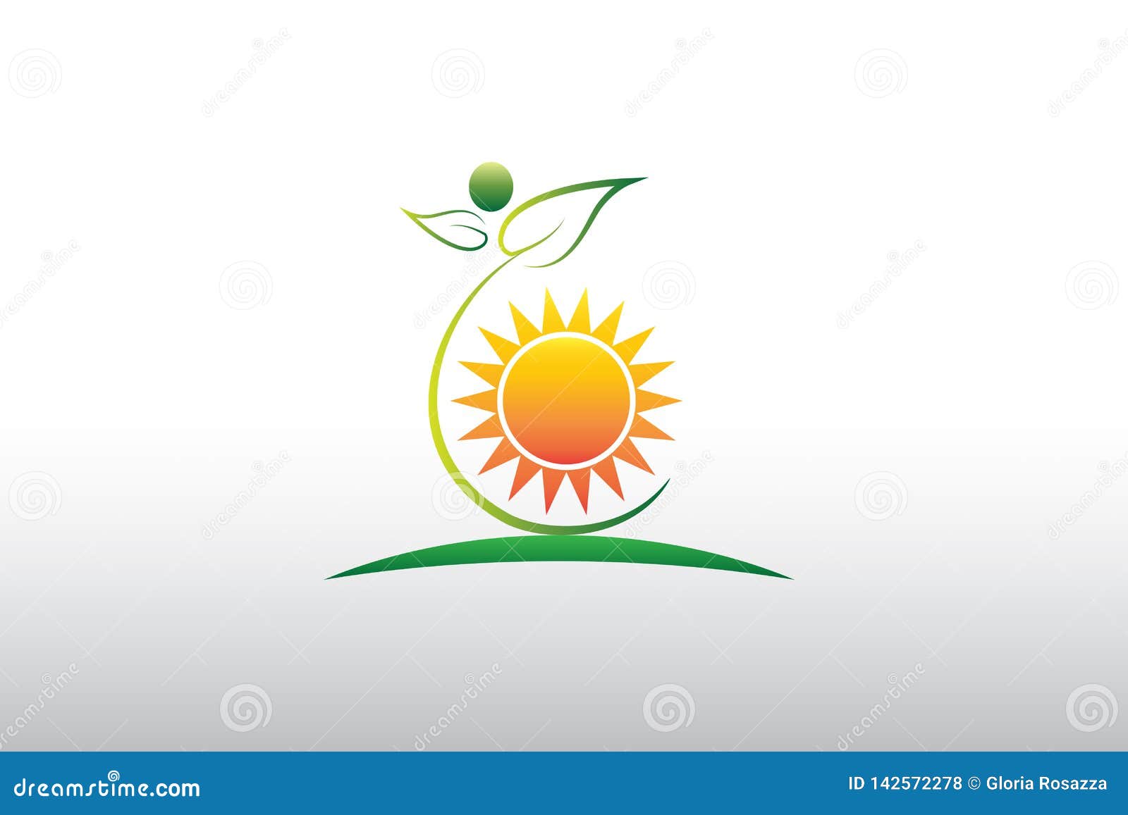 Logo Healthy Nature Green Leafs and Sun Stock Vector - Illustration of ...
