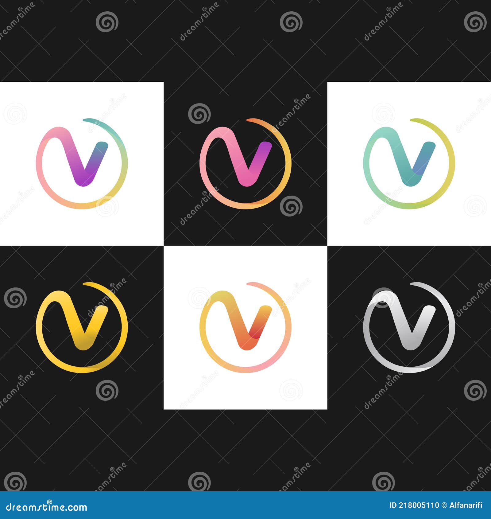 Letter V Initial Logo in Circle Collection Stock Vector - Illustration ...