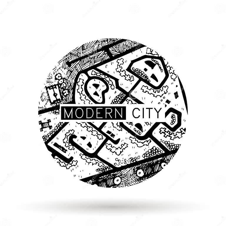 Logo with Ink Doodle Maps, Architecture Drawing Stock Vector ...