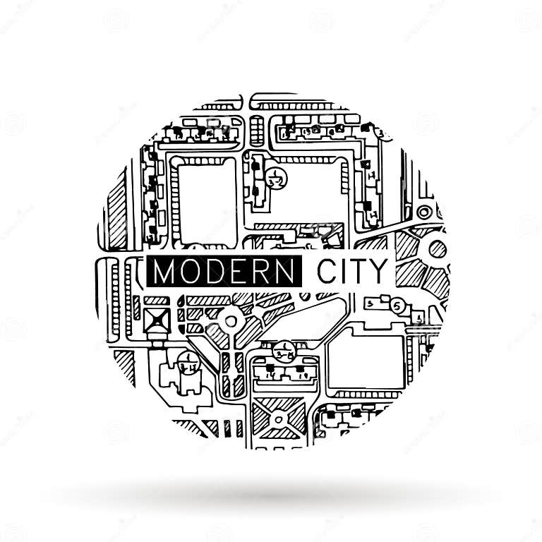 Logo with Ink Doodle Maps, Architecture Drawing Stock Vector ...