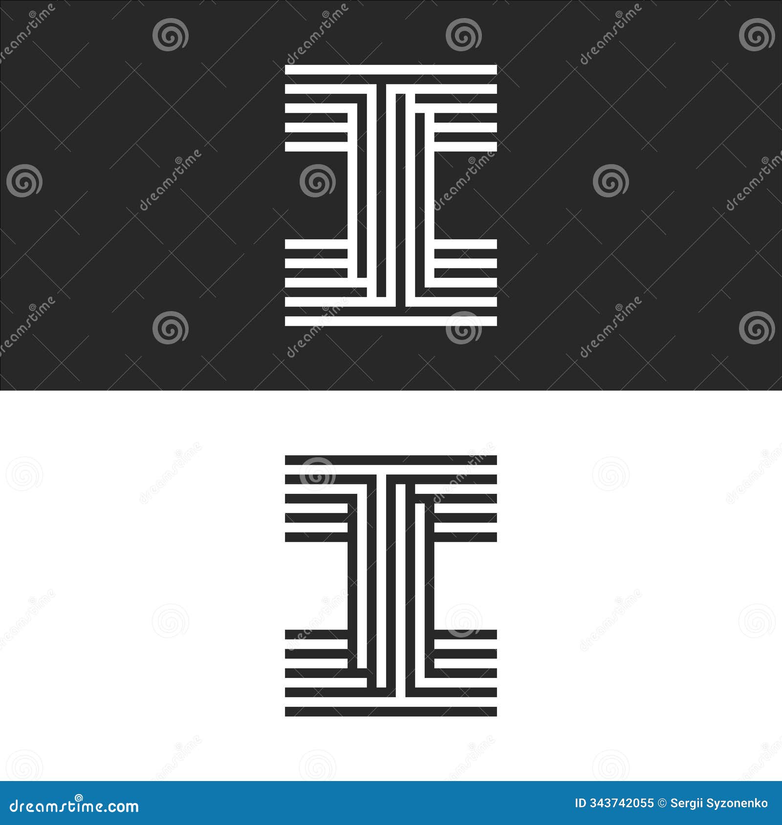 Logo or Letter I Monogram Geometric Maze Pattern Shape Black and White ...