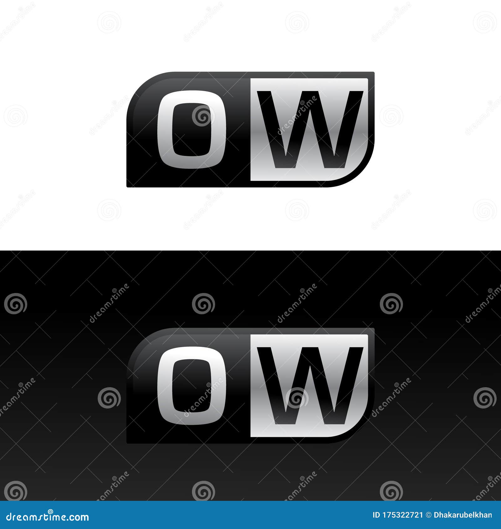 Logo Letter OW with Two Different Sides. Negative or Black and White ...