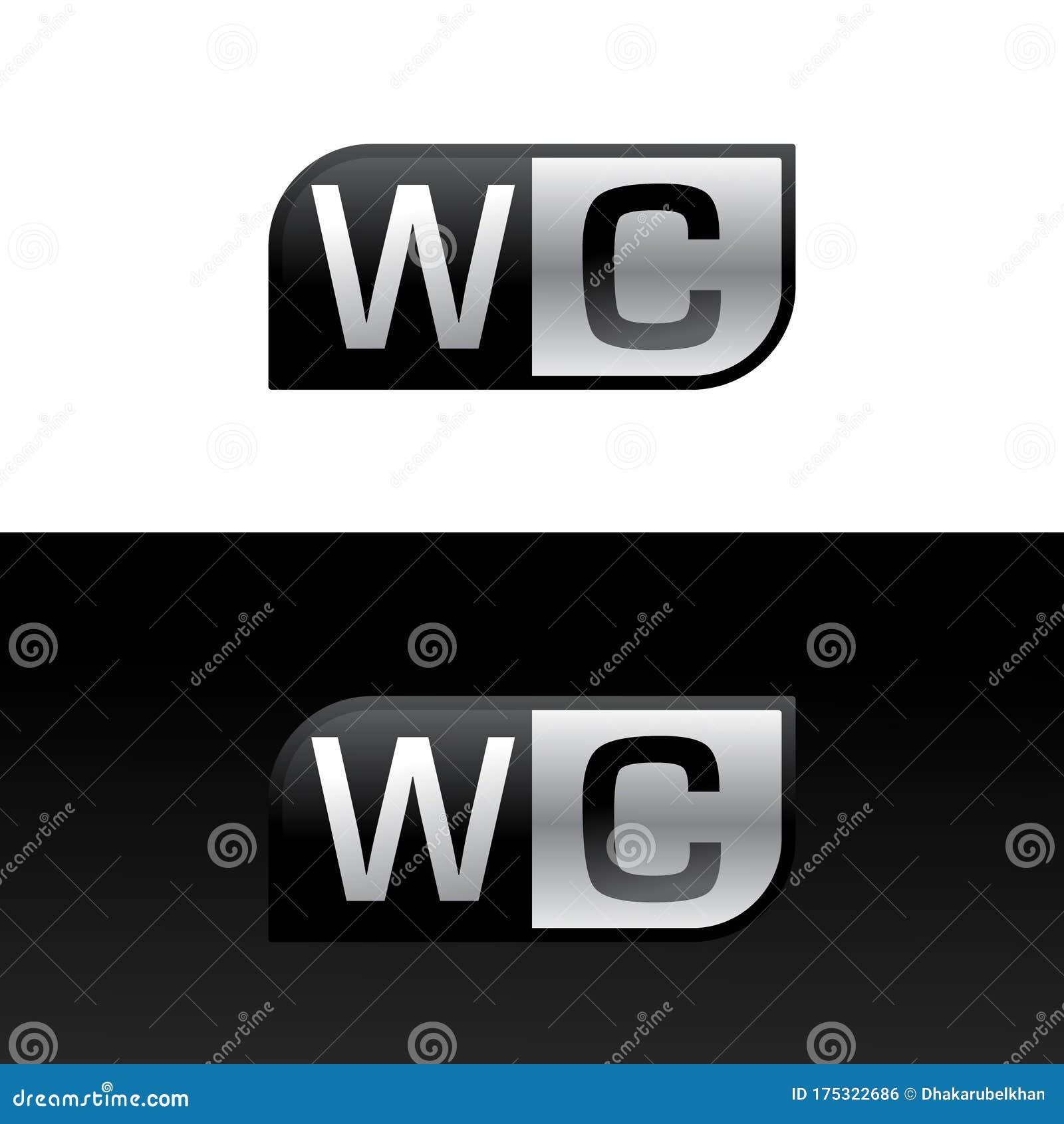 Logo Letter WC with Two Different Sides. Negative or Black and White ...