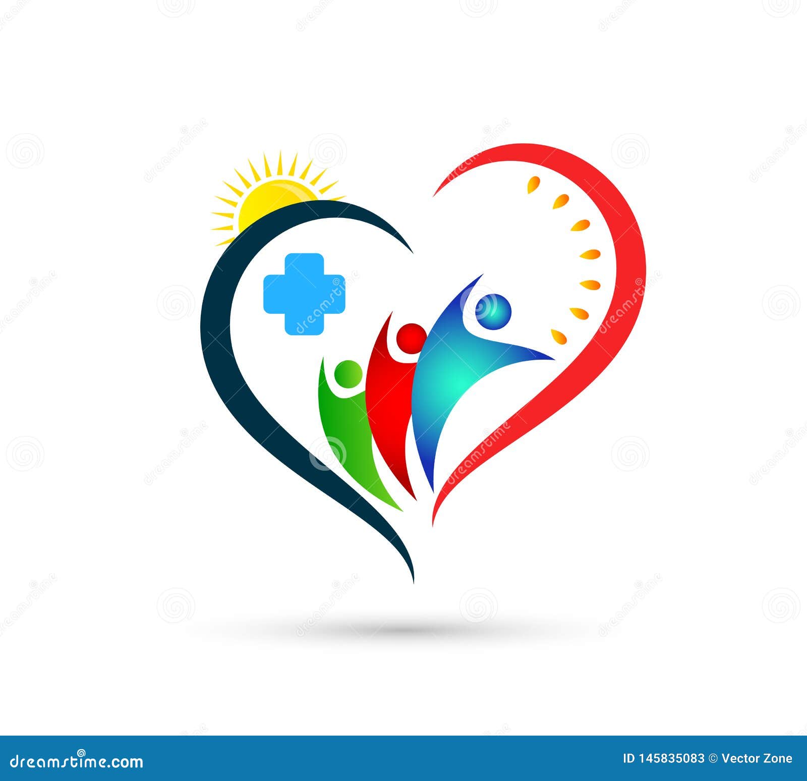 Heart Health Care Medical Cross Nature Leaves People Family Icon Logo ...