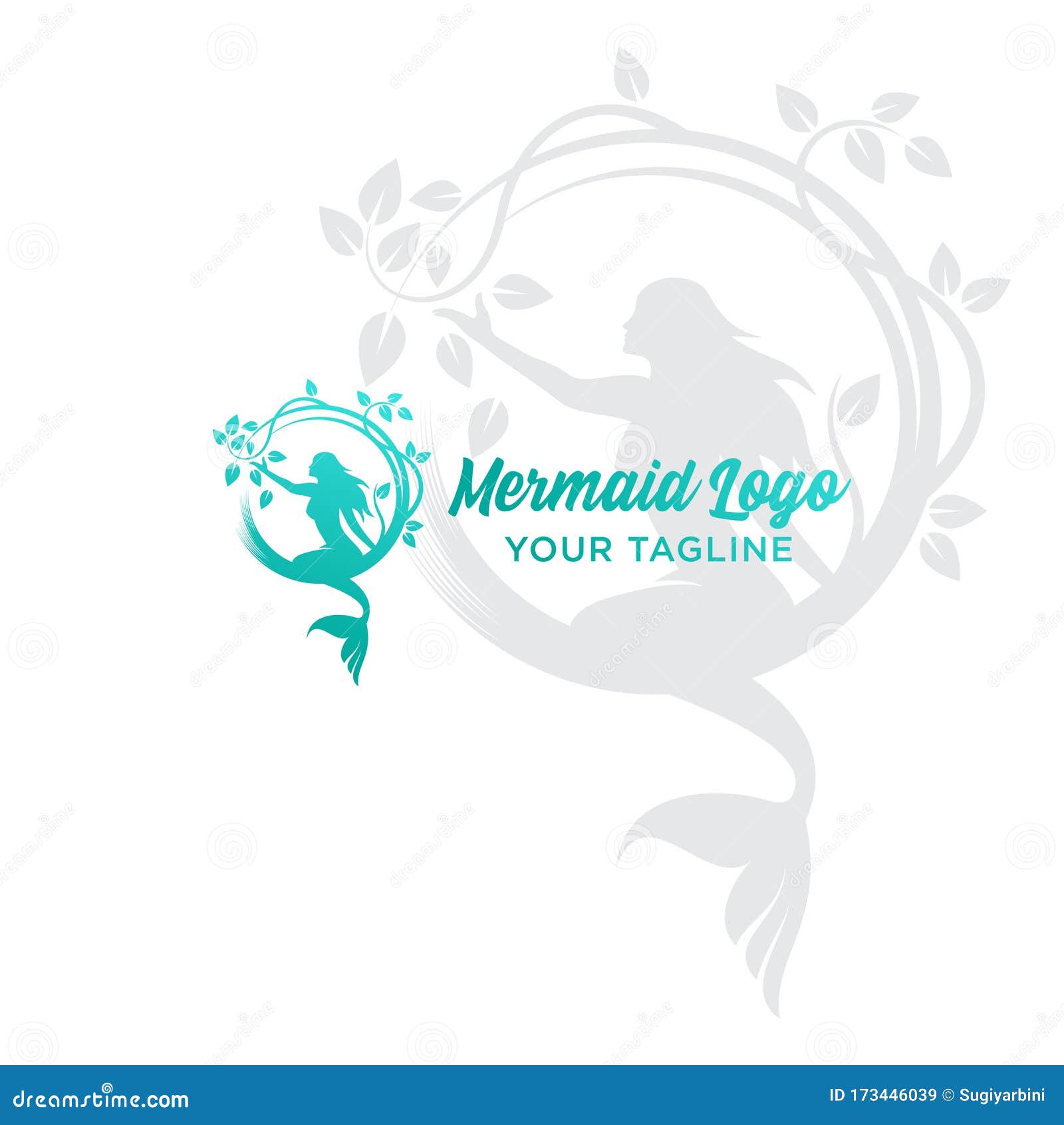 Logo Mermaid Princess Cartoon Holding Magic Wand Kawaii Fish Animal ...